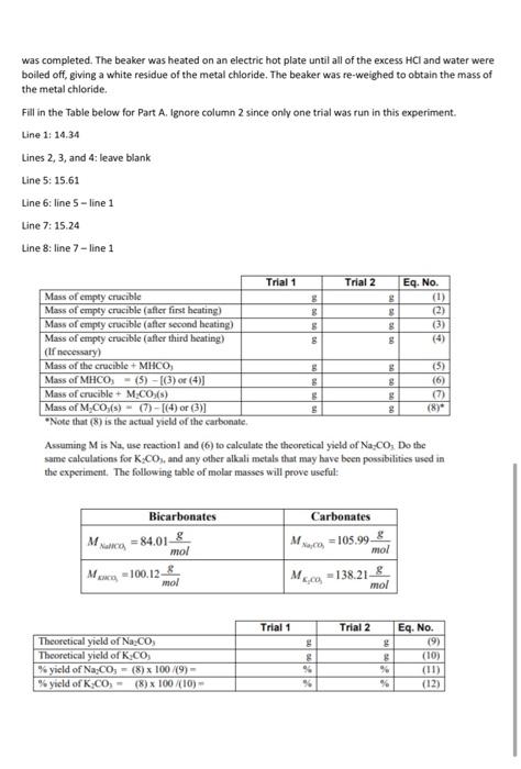 Stoichiometry lab. answer the questions and fill out | Chegg.com