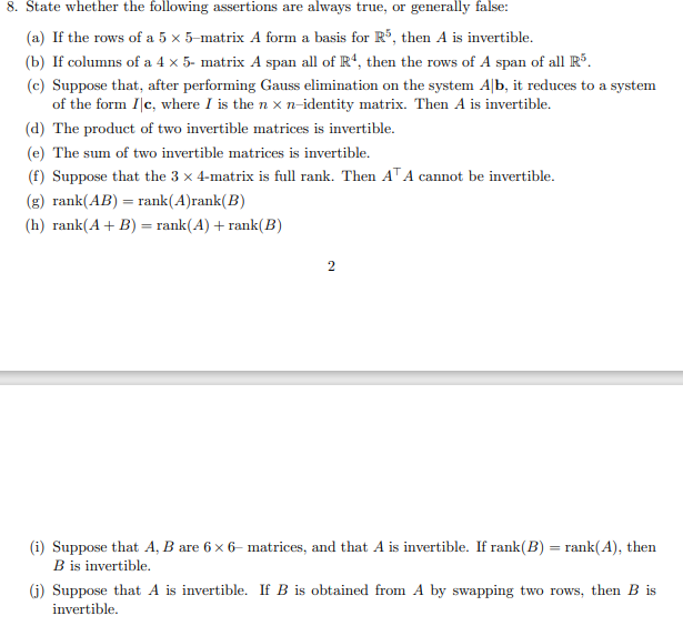 State whether the following assertions are always | Chegg.com