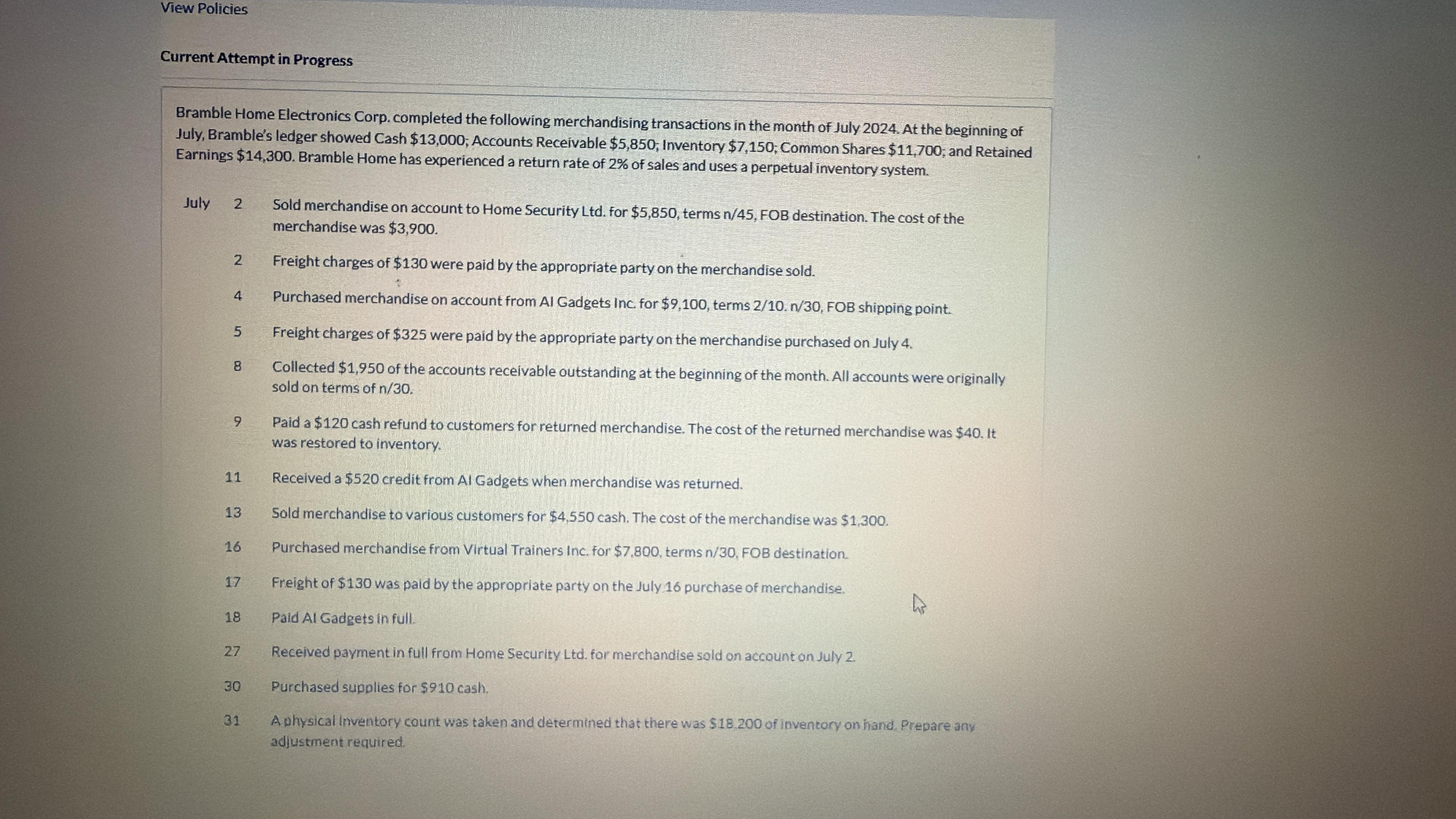 Solved Record the July transactions. (List all debit entries | Chegg.com