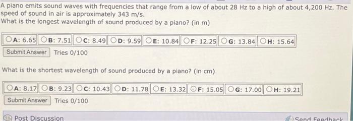 Solved A piano emits sound waves with frequencies that range | Chegg.com