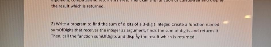 Solved the result which is returned.Write a program to find | Chegg.com
