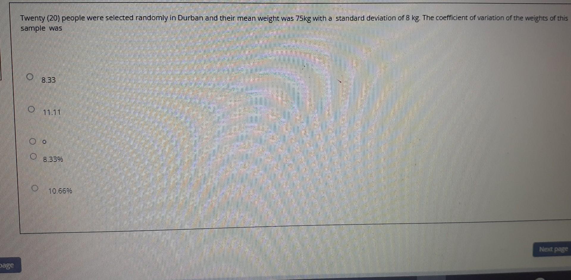 Solved Twenty (20) people were selected randomly in Durban | Chegg.com