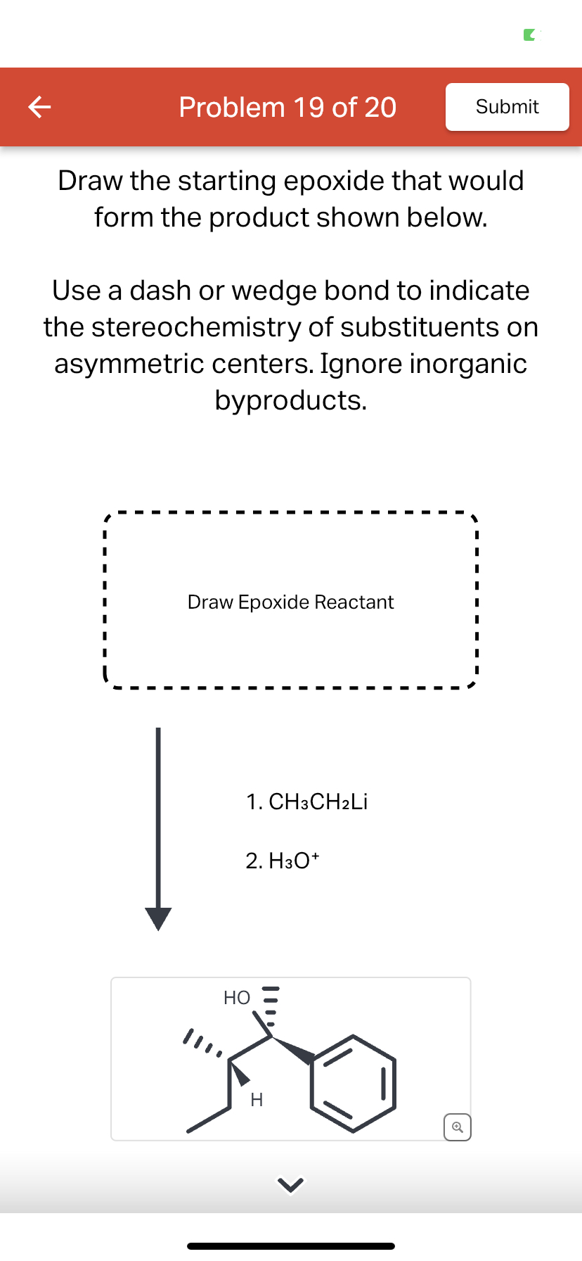 Solved ZProblem 19 ﻿of 20Draw the starting epoxide that | Chegg.com