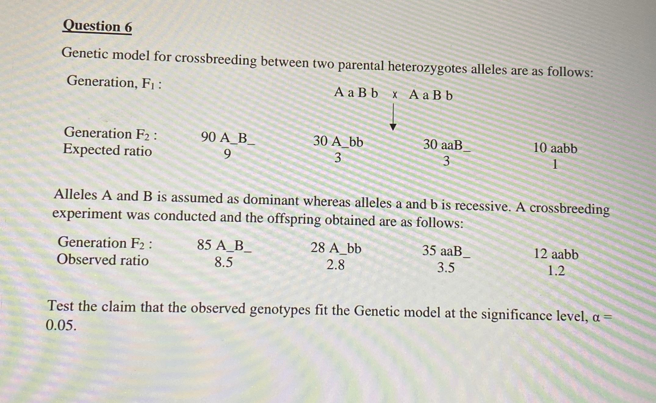 Solved Question 6Genetic model for crossbreeding between two | Chegg.com