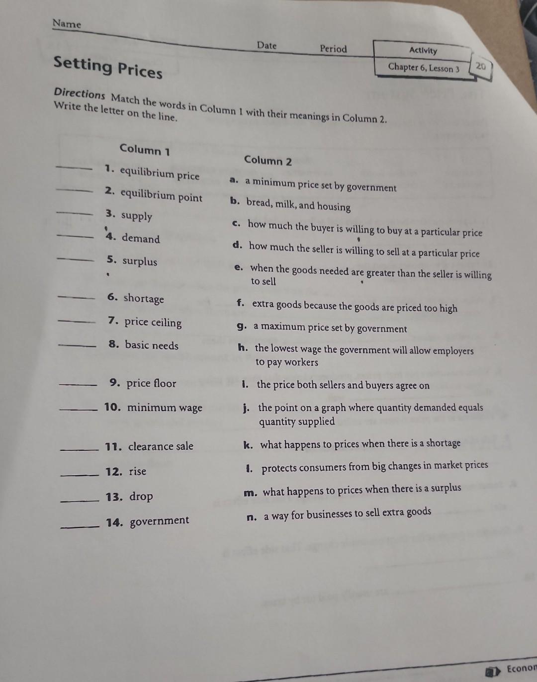 Solved Directions Match the words in Column 1 with their | Chegg.com