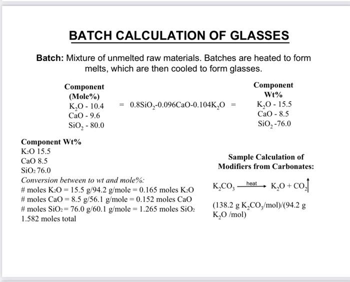 Solved BATCH CALCULATION OF GLASSES Batch: Mixture of | Chegg.com