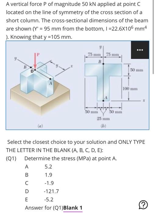 Solved A vertical force P of magnitude 50kN applied at point | Chegg.com