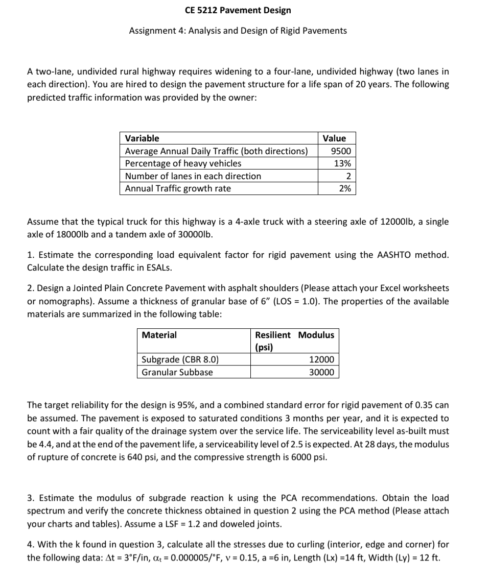 Solved CE 5212 ﻿Pavement DesignAssignment 4: Analysis and | Chegg.com