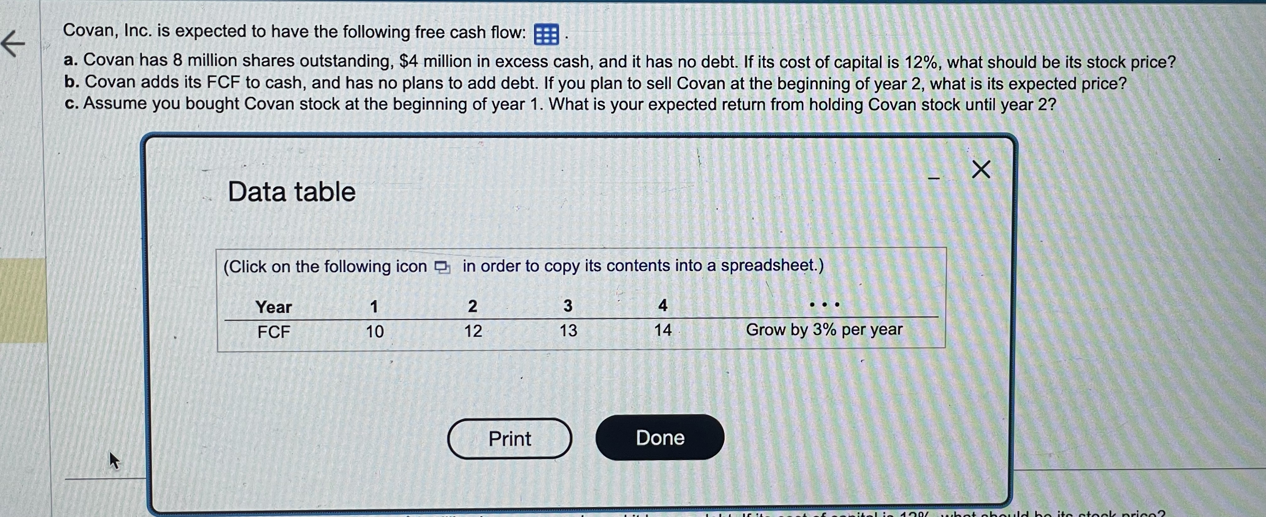 Covan, Inc. is expected to have the following free | Chegg.com