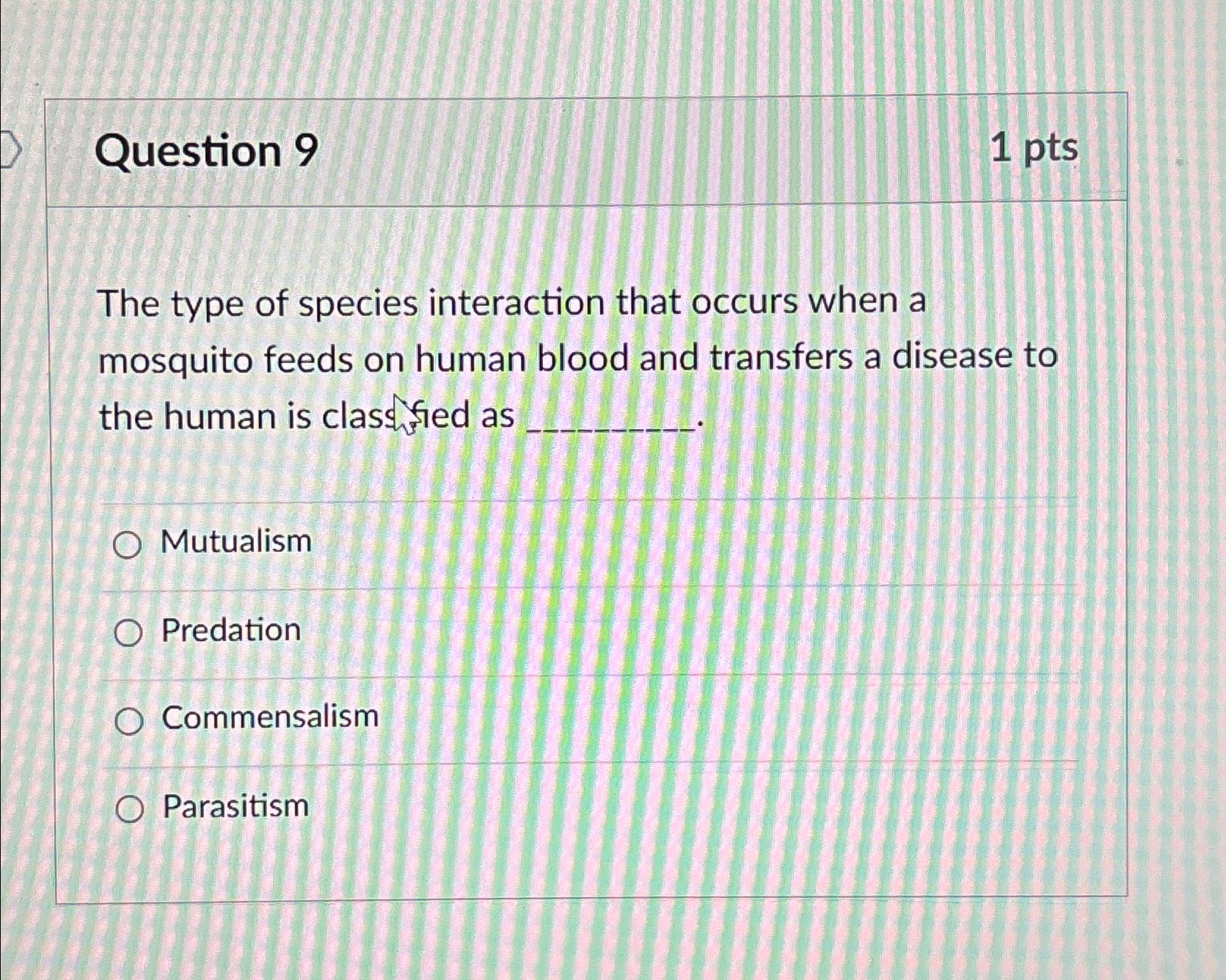 Solved Question 91 ﻿ptsThe type of species interaction that | Chegg.com