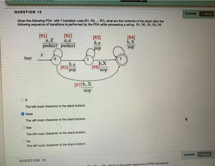 Solved QUESTION 16 5 points saved Given the following PDA | Chegg.com