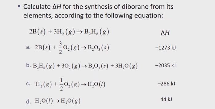 Solved . Calculate AH for the synthesis of diborane from its | Chegg.com