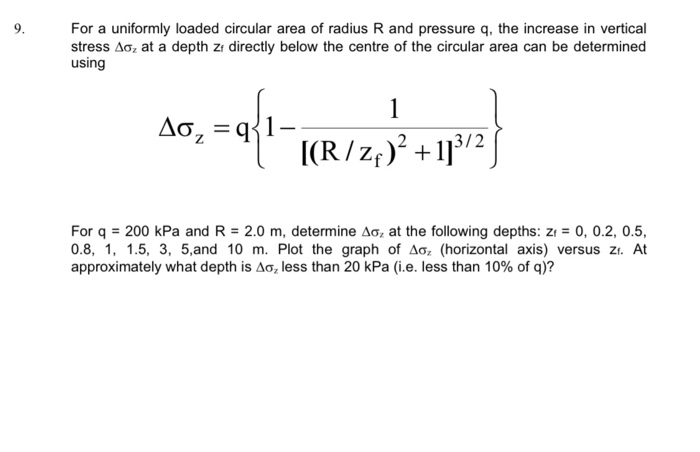 Solved 9. For a uniformly loaded circular area of radius R | Chegg.com