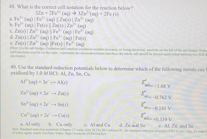Solved 48. What is the correct cell notation for the | Chegg.com