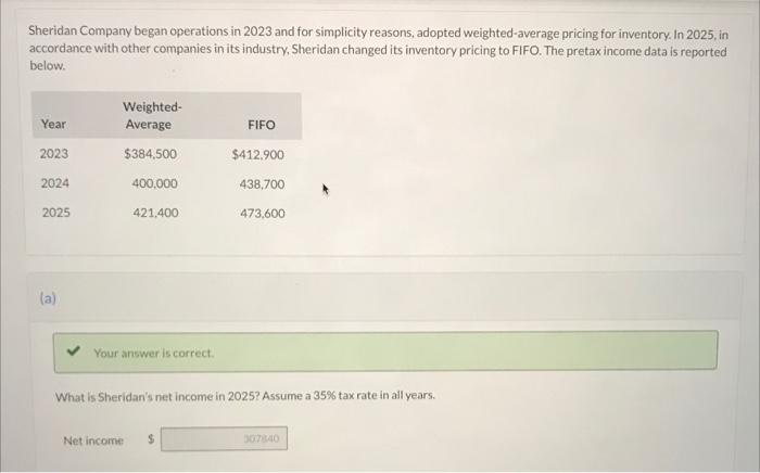 Solved Sheridan Company began operations in 2023 and for | Chegg.com