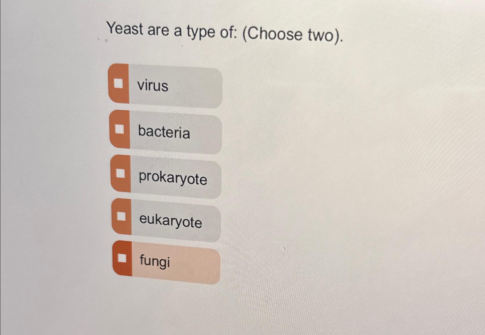 Solved Yeast are a type of: (Choose | Chegg.com