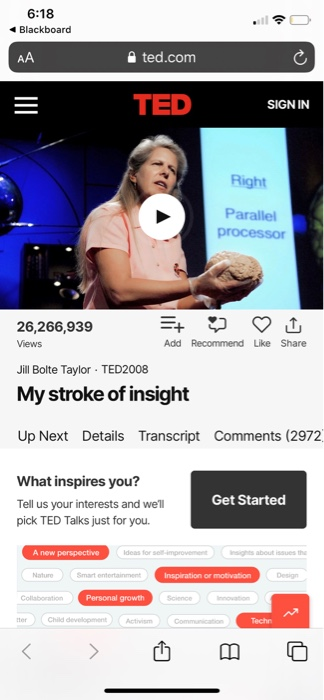 Solved Please, watch this video (TED Talk My stoke of | Chegg.com