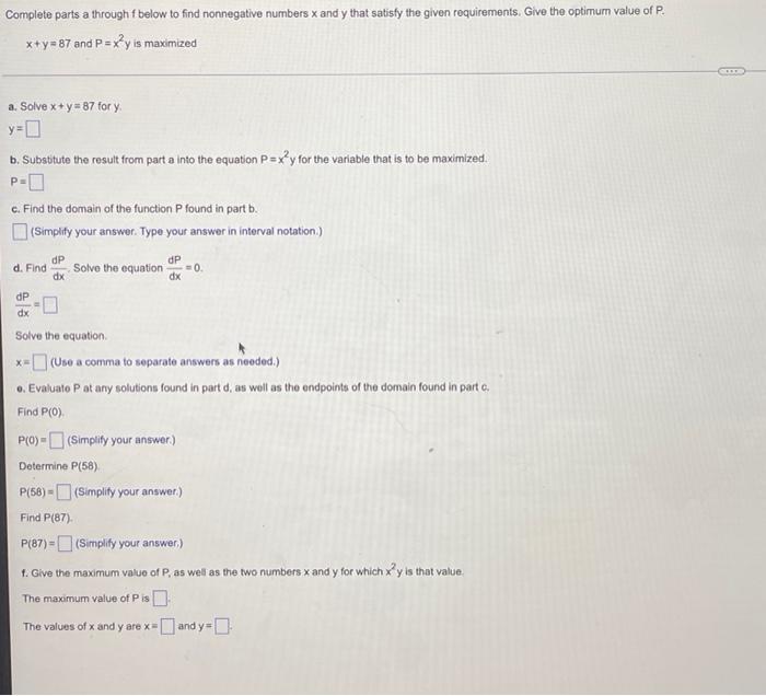 Solved Complete parts a through f below to find nonnegative | Chegg.com