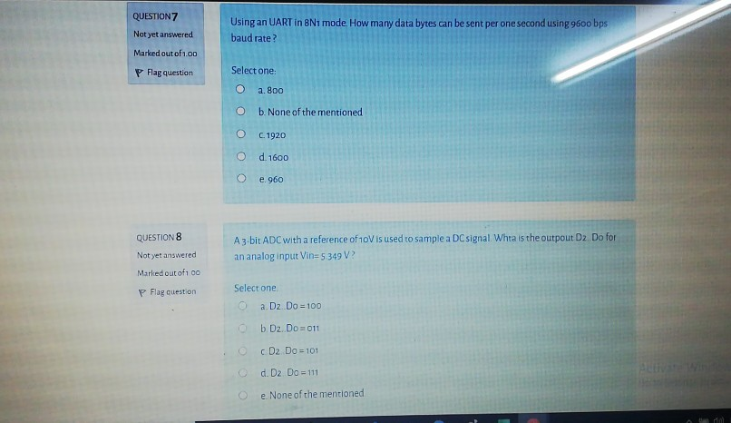 Solved QUESTION 7 Not yet answered Using an UART in 8N1 | Chegg.com
