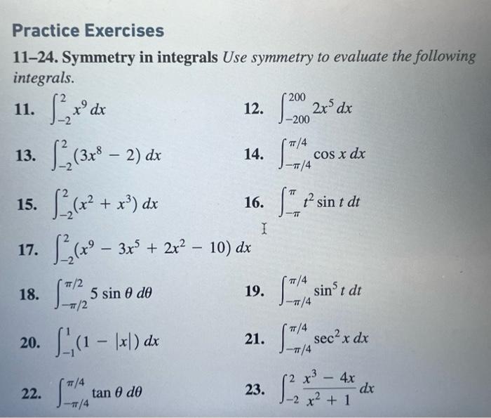 Solved Practice Exercises 11-24. Symmetry in integrals Use | Chegg.com