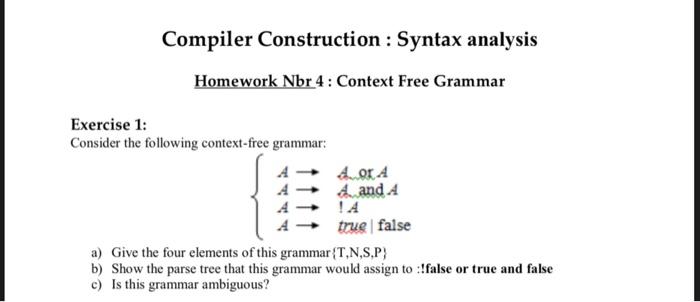 Solved Compiler Construction: Syntax analysis Homework Nbr 4 | Chegg.com
