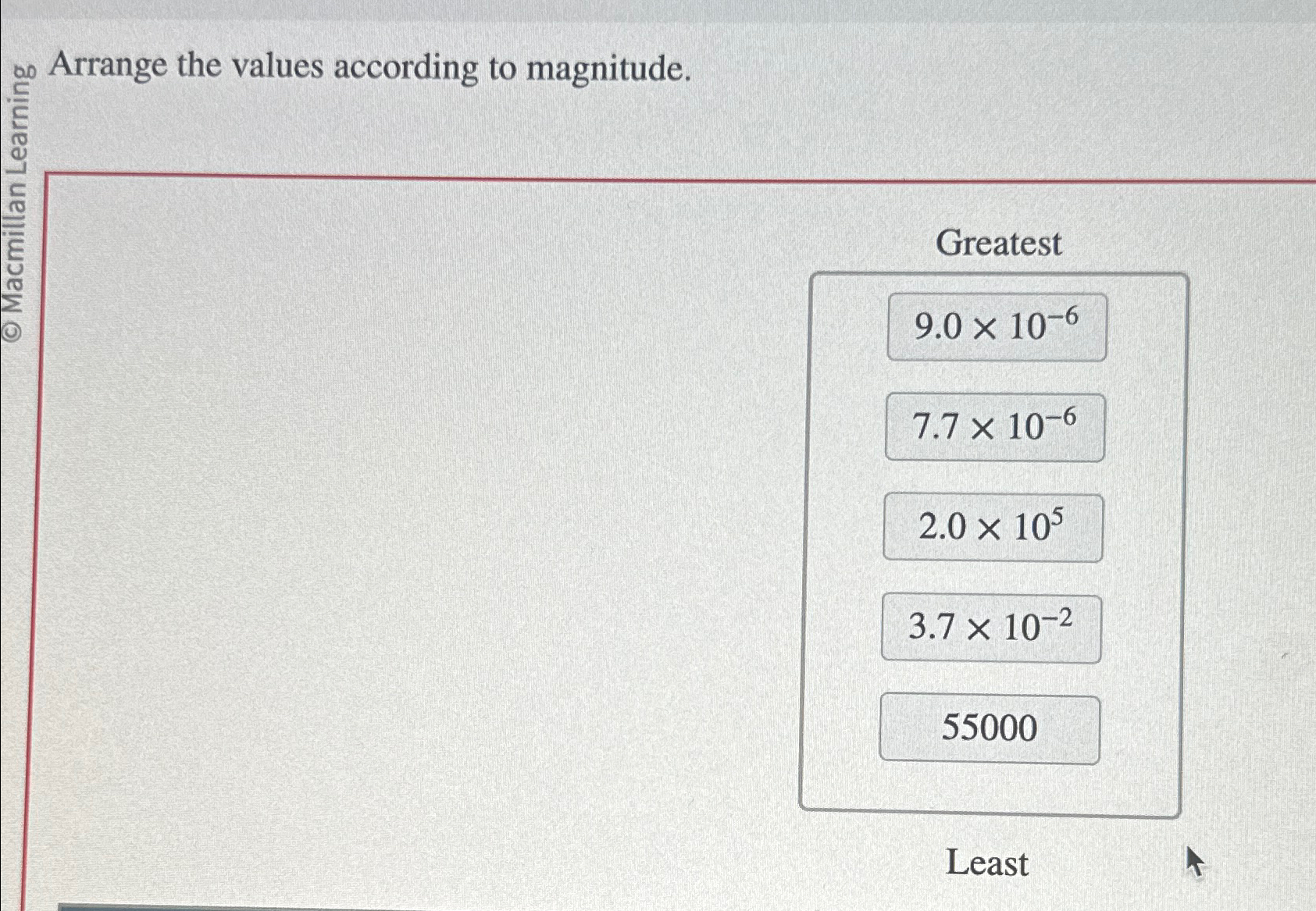 Solved Arrange the values according to | Chegg.com