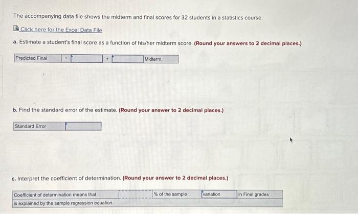 Solved The accompanying data file shows the midterm and | Chegg.com