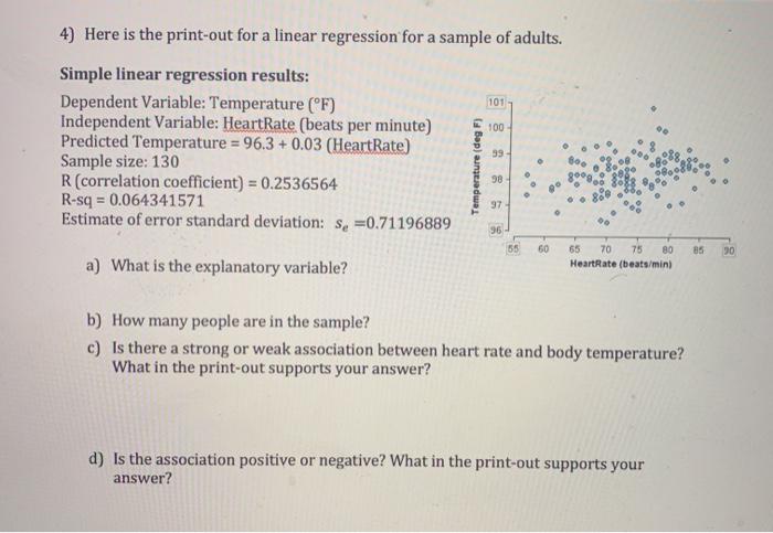 Solved 4) Here is the print-out for a linear regression for | Chegg.com