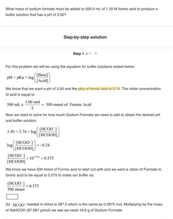 Solved What mass of sodium formate must be added to 500.0 mL | Chegg.com