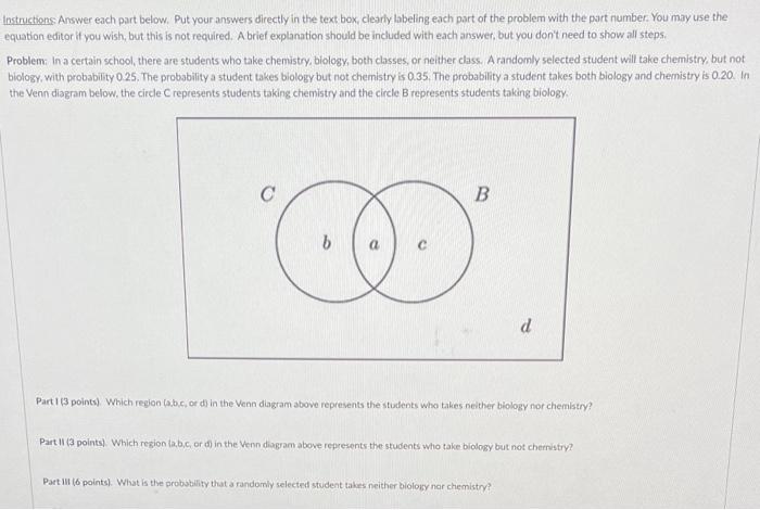 Solved Instructions Answer each part below. Put your answers | Chegg.com