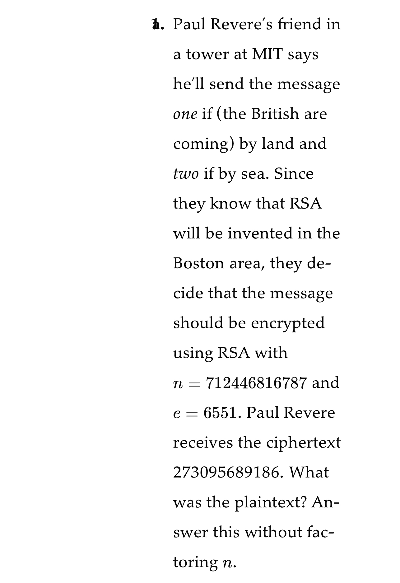 Solved Paul Revere's friend in a tower at MIT says he'll | Chegg.com