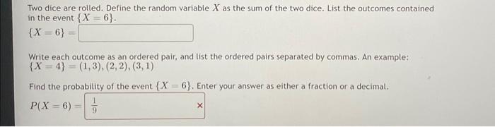 Solved Two dice are rolled. Define the random variable X as | Chegg.com