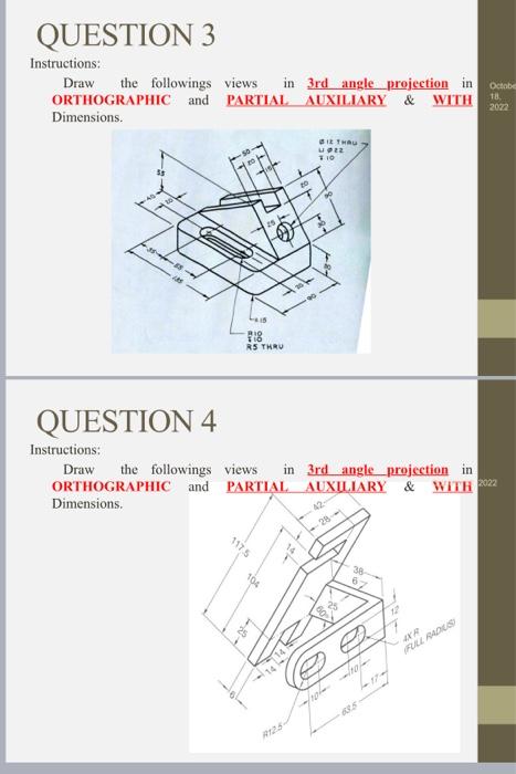 Solved Instructions: Draw the followings views in 3rd angle | Chegg.com