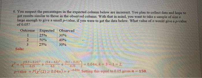 Solved 6. You suspect the percentages in the expected column | Chegg.com