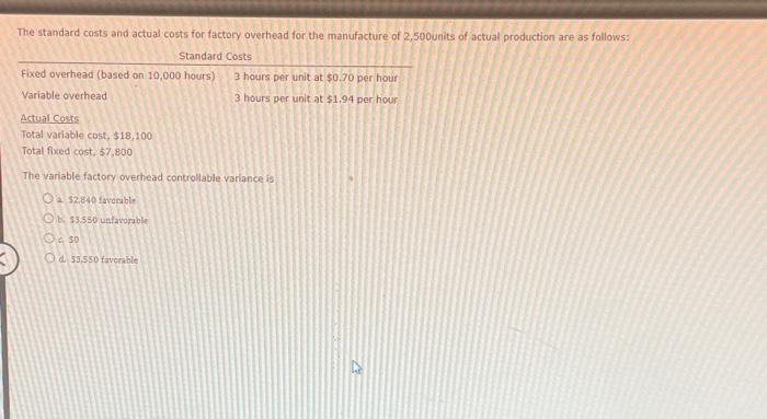 Solved The variable factory overhead controllable variance | Chegg.com