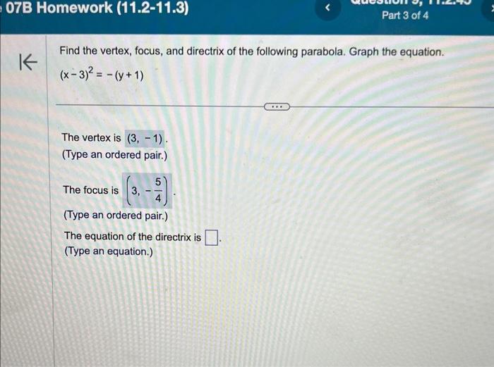 Solved Find the vertex, focus, and directrix of the | Chegg.com