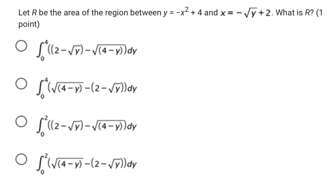Solved Let R ﻿be the area of the region between y=-x2+4 ﻿and | Chegg.com
