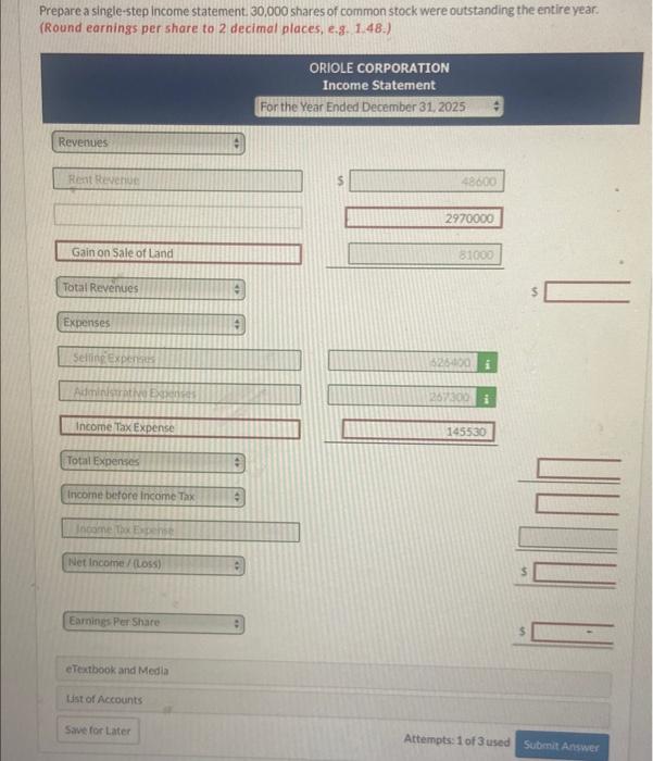 Solved for 2035 is 81.741.570Prepare a single-step income | Chegg.com