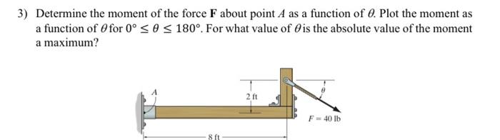 Solved 3) Determine the moment of the force F about point A | Chegg.com