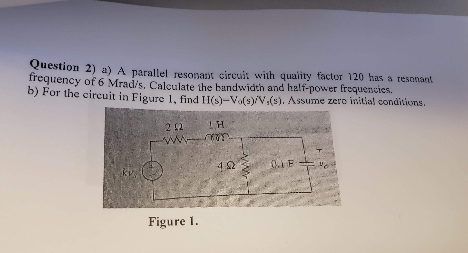 Solved Question 2) a) A parallel resonant circuit with | Chegg.com