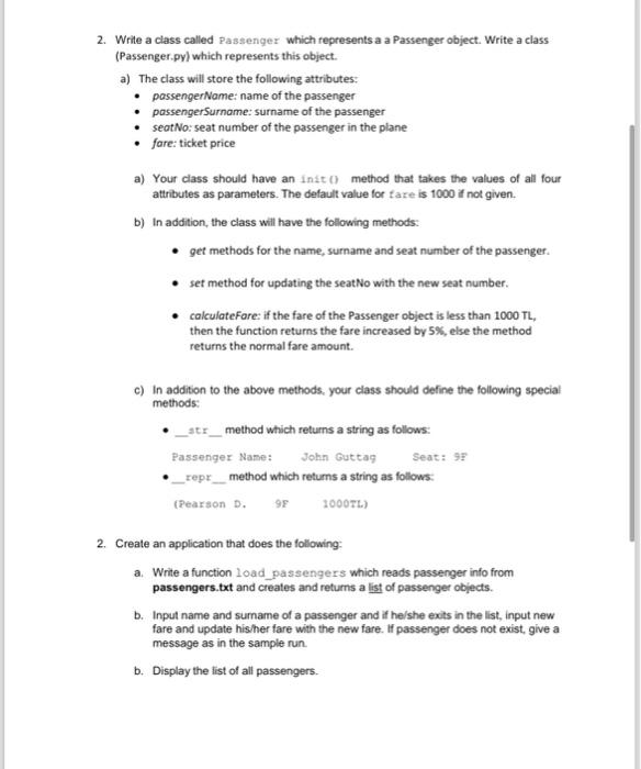 Solved 2. Write a class called Passenger which represents a | Chegg.com