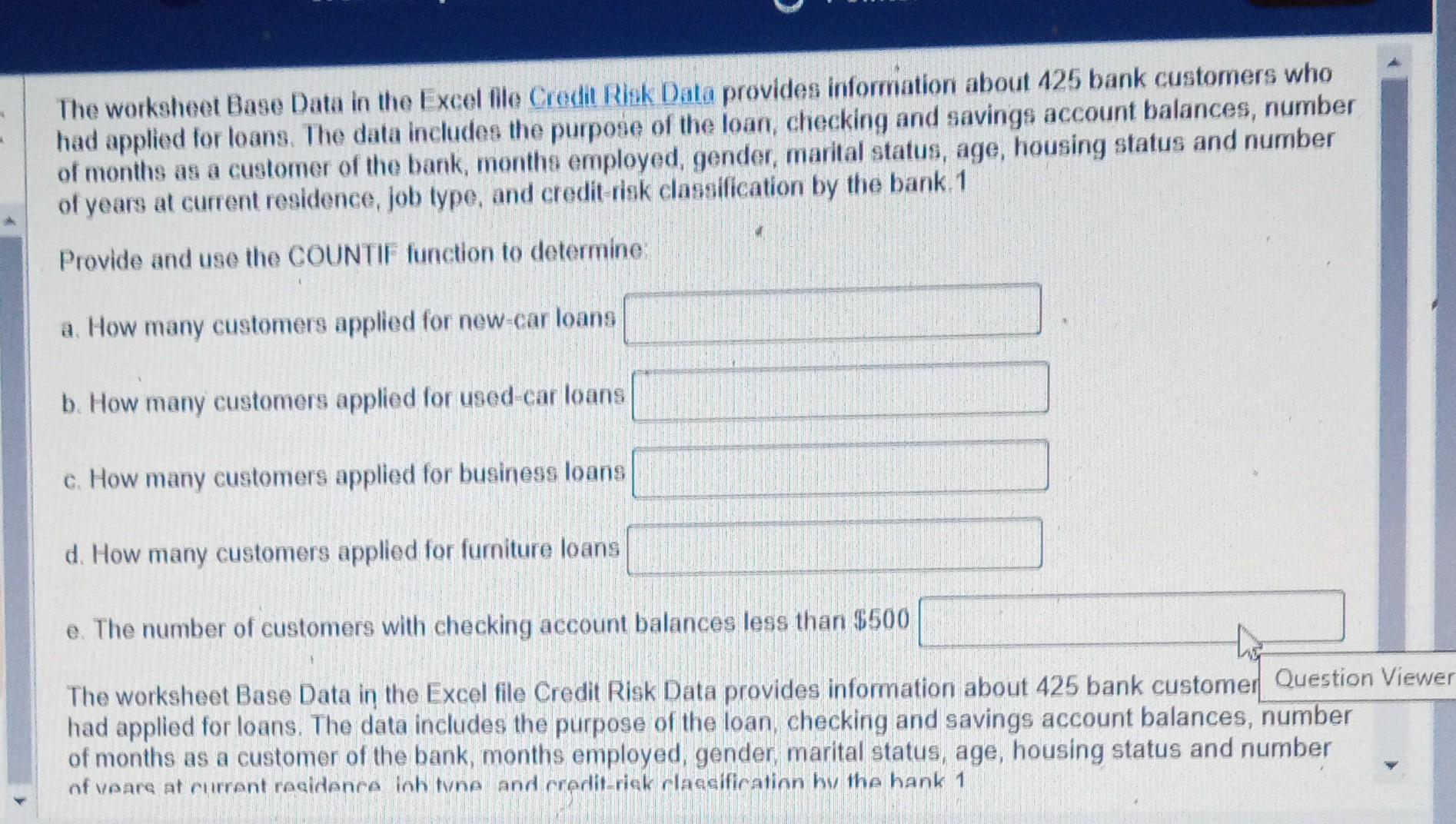 Solved The worksheet Base Data in the Excel file Credit Risk | Chegg.com