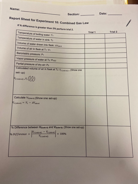 Solved Name: Section: Date: Report Sheet for Experiment 10: | Chegg.com