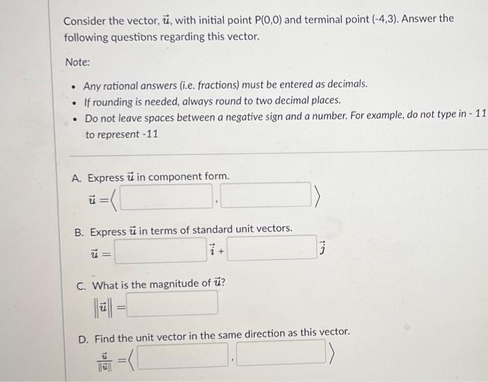 Solved Consider the vector, u, with initial point P(0,0) and | Chegg.com