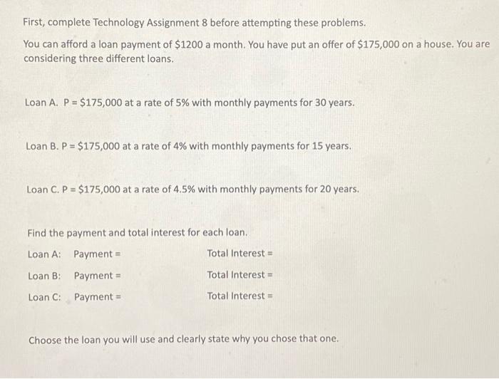 Solved First, complete Technology Assignment 8 before | Chegg.com