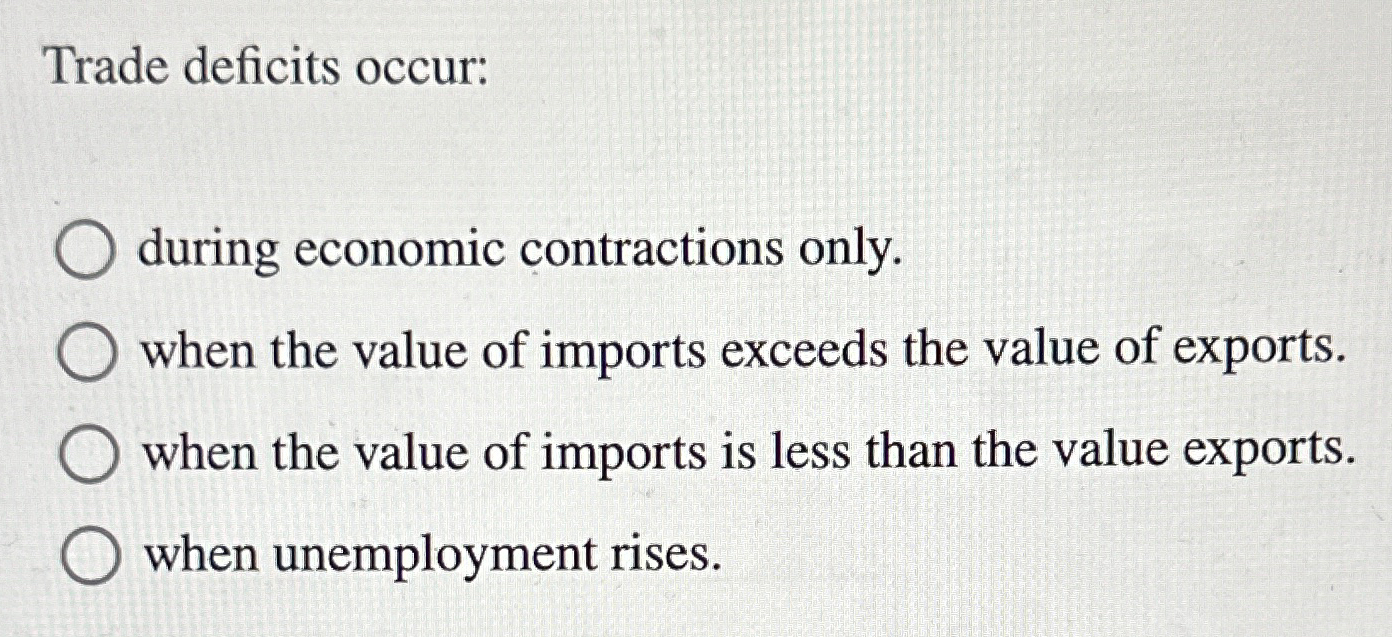 Solved Trade deficits occur:during economic contractions | Chegg.com