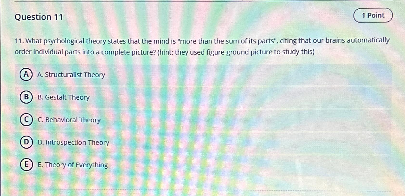 Solved Question 111 ﻿Point11. ﻿What psychological theory | Chegg.com