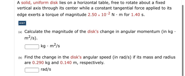 Solved A solid, uniform disk lies on a horizontal table, | Chegg.com