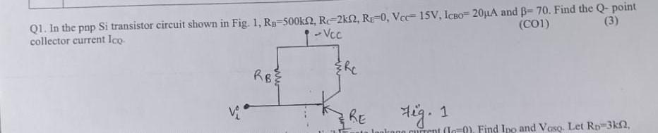 Q1. In the pap Si transistor circuit shown in Fig. 1, | Chegg.com
