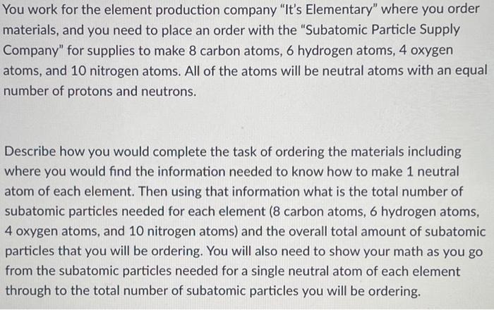 Solved You work for the element production company "It's | Chegg.com